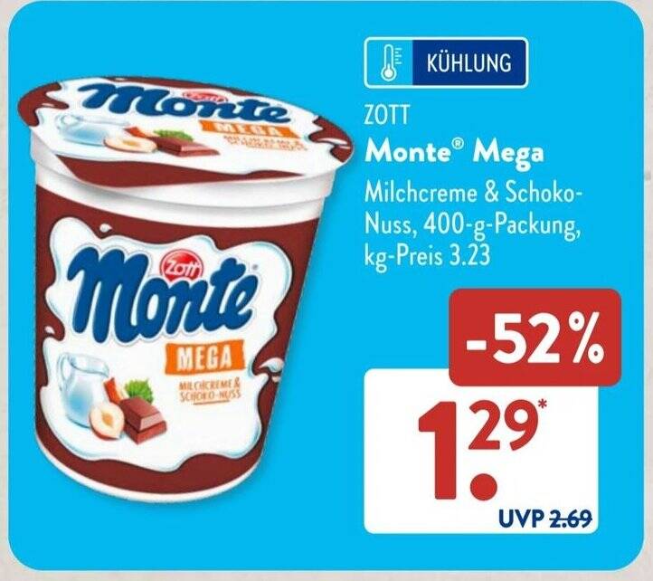 ZOTT Monte Mega Milchcreme & Schoko- Nuss, 400-g-Packung Angebot bei ...