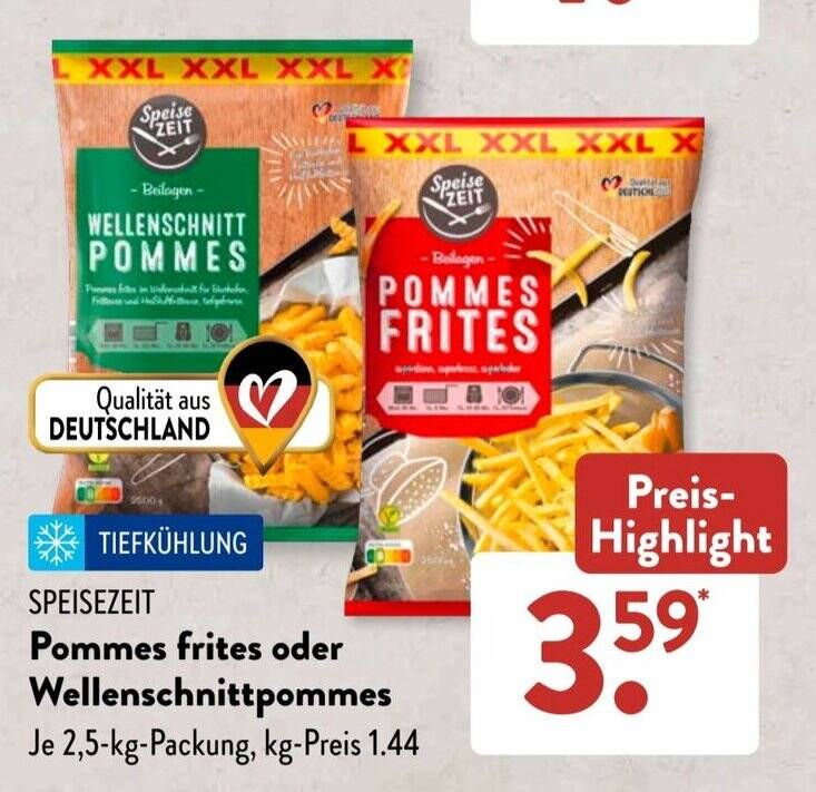 SPEISEZEIT Pommes frites oder Wellenschnittpommes 2,5-kg-Packung ...