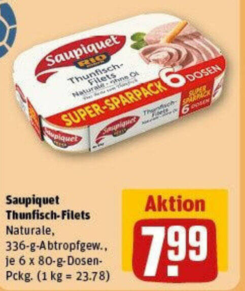 Saupiquet Thunfisch-Filets Naturale, 6 x 80 g Dose Angebot bei REWE