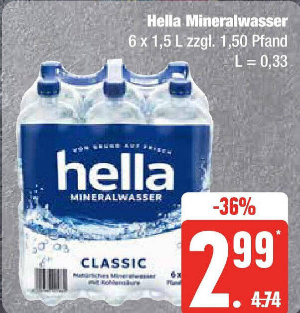 Hella Mineralwasser 6 x 1,5 L Angebot bei Edeka