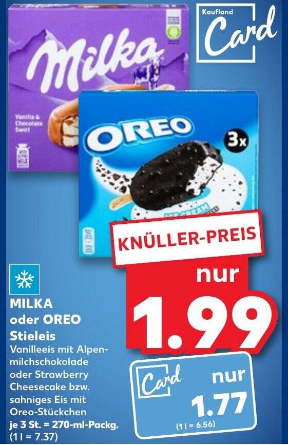 MILKA oder OREO Stieleis 270 ml Packg. Angebot bei Kaufland