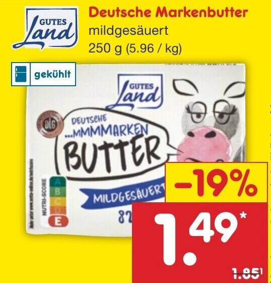 GUTES Land Deutsche Markenbutter mildgesäuert 250 g Angebot bei Netto ...