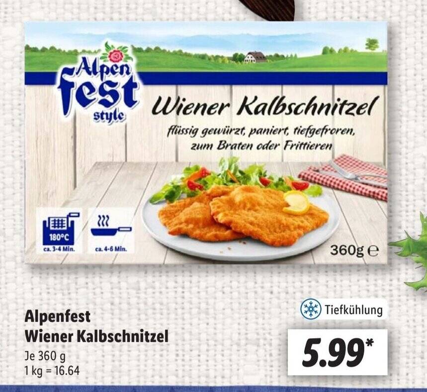 Alpenfest Wiener Kalbschnitzel 360 g Angebot bei Lidl