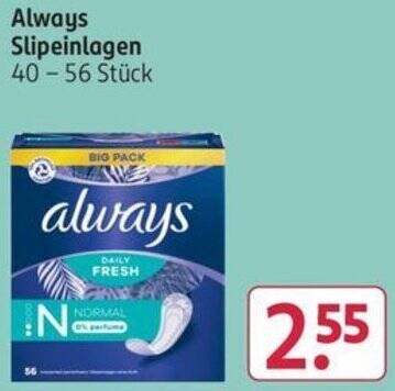 Always Slipeinlagen 40-56 Stück Angebot bei Rossmann