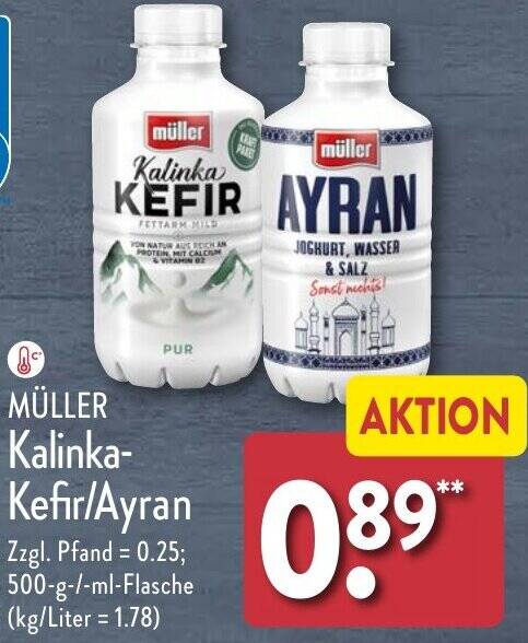 MÜLLER Kalinka-Kefir/Ayran 500 g/ml Flasche Angebot bei Aldi Nord