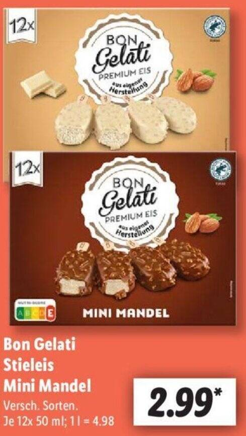 Bon Gelati Stieleis Mini Mandel 12x50 ml Angebot bei Lidl