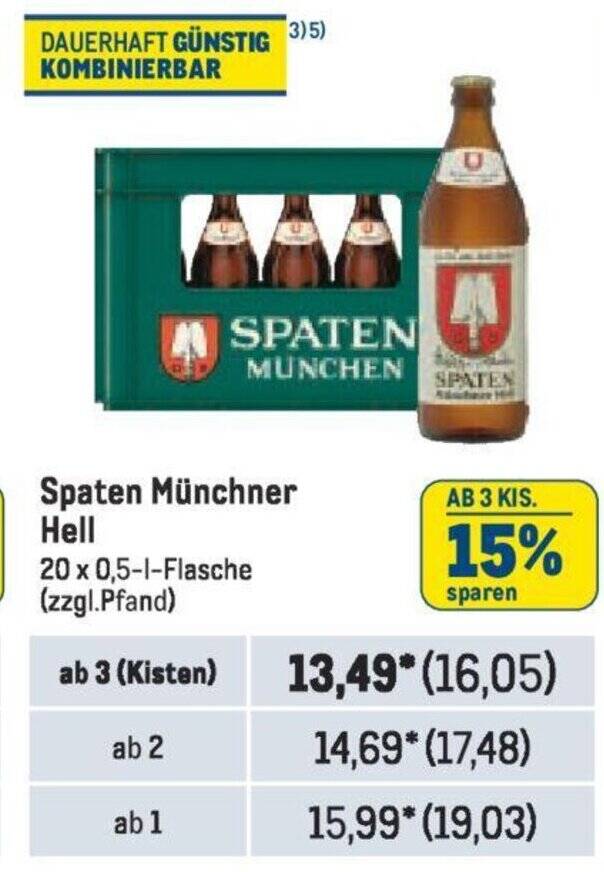 Spaten Münchner Hell 20*500ml Angebot bei METRO