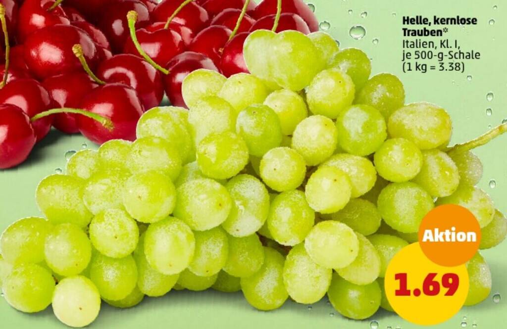Helle, kernlose Trauben 500 g Schale Angebot bei PENNY