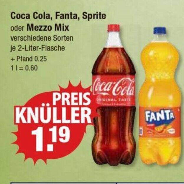 Coca Cola, Fanta, Sprite oder Mezzo Mix verschiedene Sorten je 2-Liter ...