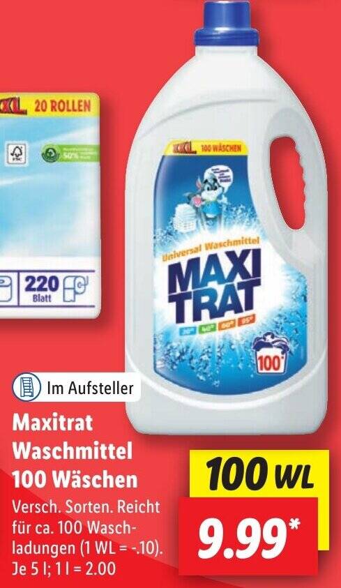 Maxitrat Waschmittel 100 Wäschen Angebot bei Lidl
