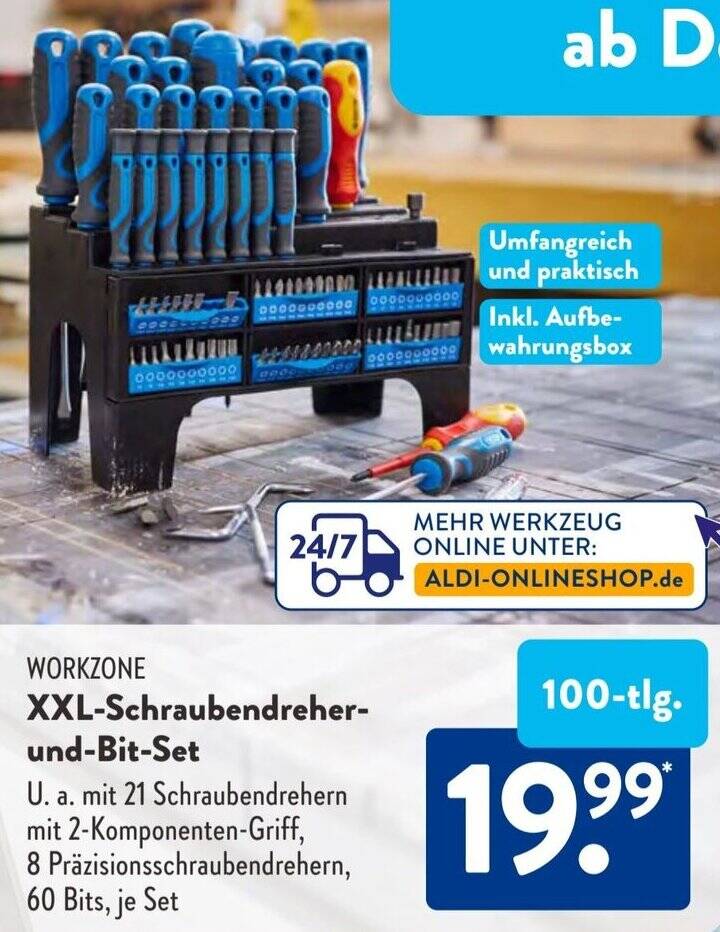WORKZONE XXL-Schraubendreher und Bit-Set 100-tlg. Angebot bei Aldi Süd