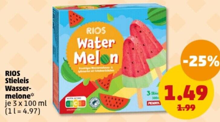 RIOS Stieleis Wassermelone 3 x 100 ml Angebot bei PENNY