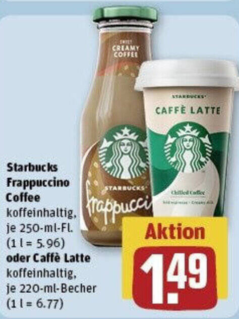Starbucks Frappuccino Coffee 250-ml-Fl. oder Caffè Latte 220-ml-Becher ...