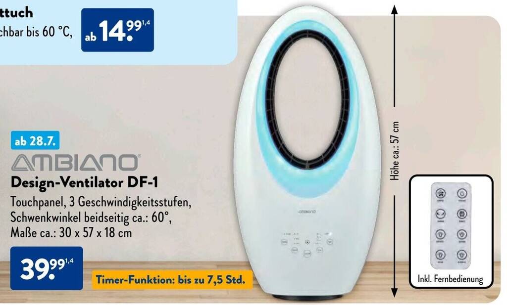 AMBIANO Design-Ventilator DF-1 Angebot bei Aldi Süd