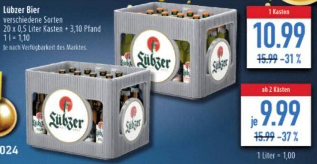 Lübzer Bier 20 x 0,5 Liter Kasten Angebot bei diska
