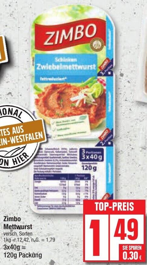Zimbo Mettwurst 120g Packung Angebot bei Edeka