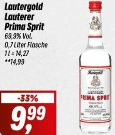 Lautergold Lauterer Prima Sprit 0,7 Liter Flasche Angebot bei Simmel