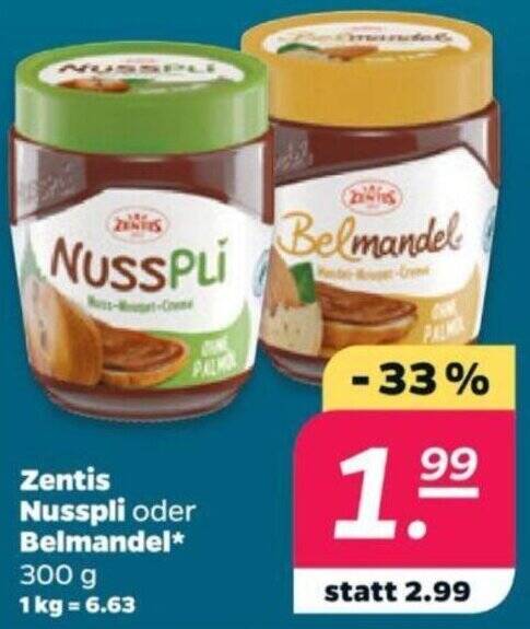 Zentis Nusspli oder Belmandel 300 g Angebot bei NETTO