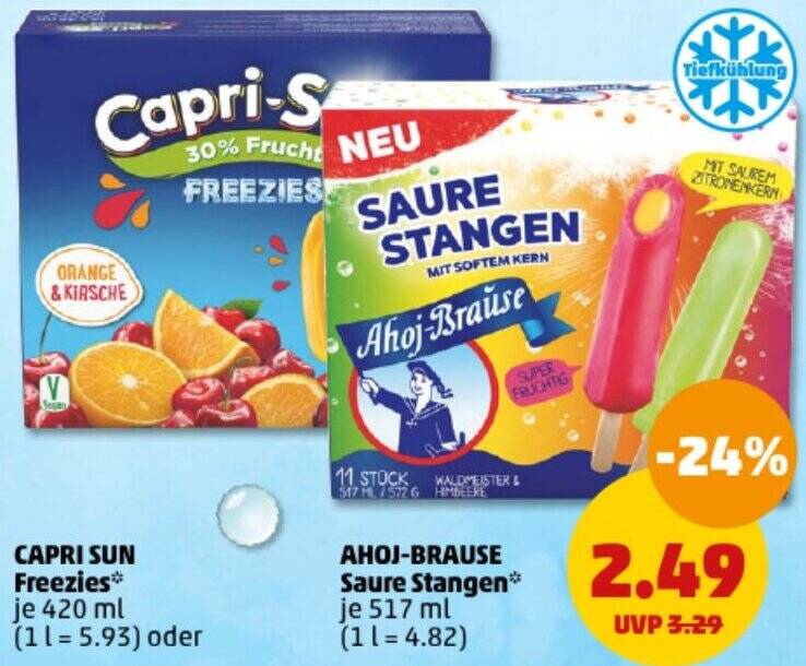 CAPRI SUN Freezies 420 ml oder AHOJ-BRAUSE Saure Stangen 517 ml Angebot ...