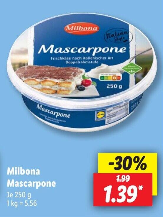 Milbona Mascarpone 250 g Angebot bei Lidl
