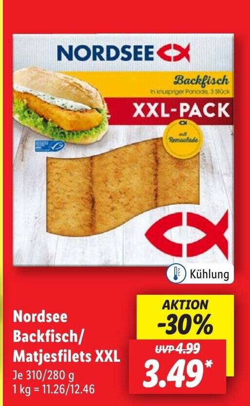 Nordsee Backfisch/ Matjesfilets XXL 310/280 g Angebot bei Lidl