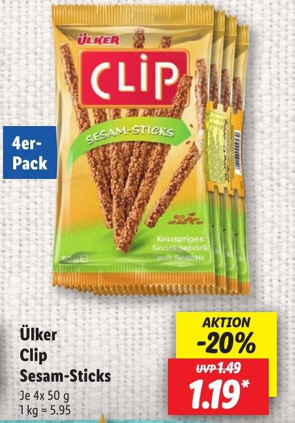 Ülker Clip Sesam-Sticks 4x 50 g Angebot bei Lidl
