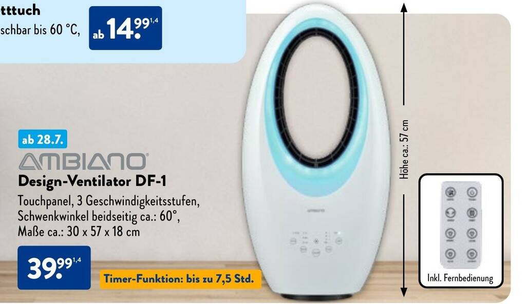 AMBIANO Design-Ventilator DF-1 Angebot bei Aldi Nord