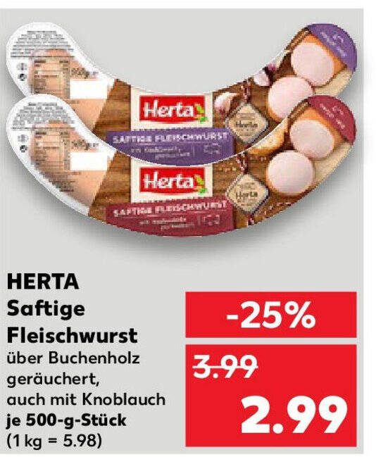 HERTA Saftige Fleischwurst je 500-g-Stück Angebot bei Kaufland