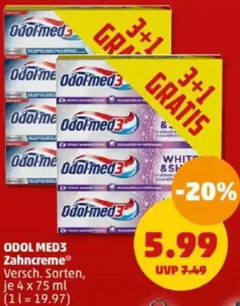 ODOL MED3 Zahncreme 4 x 75 ml Angebot bei PENNY