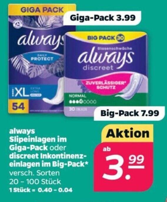 always Slipeinlagen im Giga-Pack Angebot bei NETTO