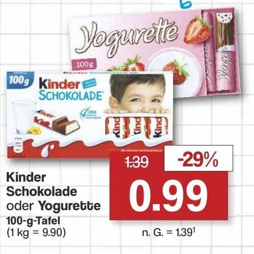 Kinder Schokolade oder Yogurette 100-g-Tafel Angebot bei Famila Nord West