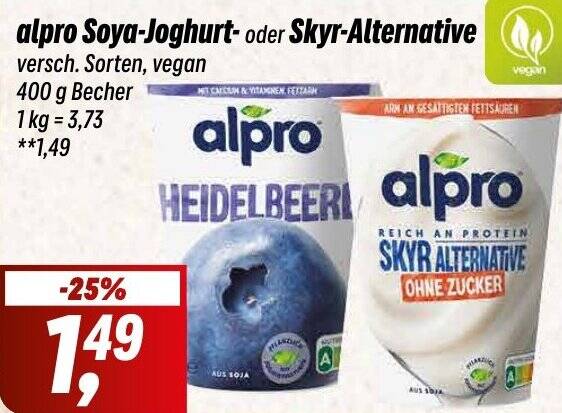 alpro Soya-Joghurt oder Skyr-Alternative 400 g Becher Angebot bei Simmel