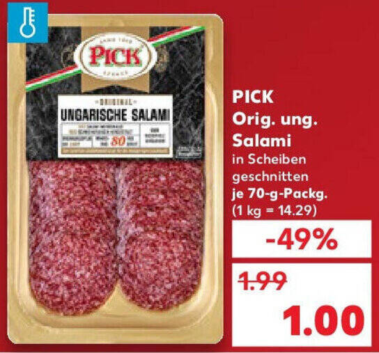 PICK Orig. ung. Salami 70 g Packg. Angebot bei Kaufland
