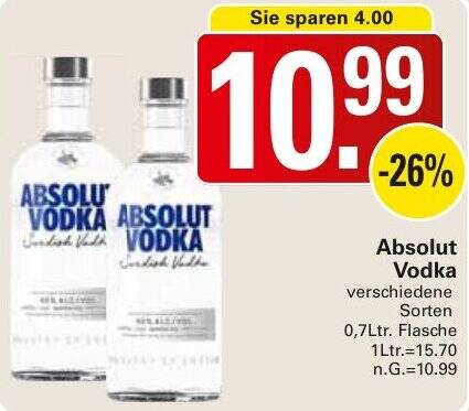 Absolut Vodka 0,7Ltr. Flasche Angebot bei WEZ