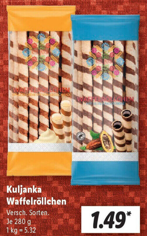 Kuljanka Waffelröllchen 280 g Angebot bei Lidl