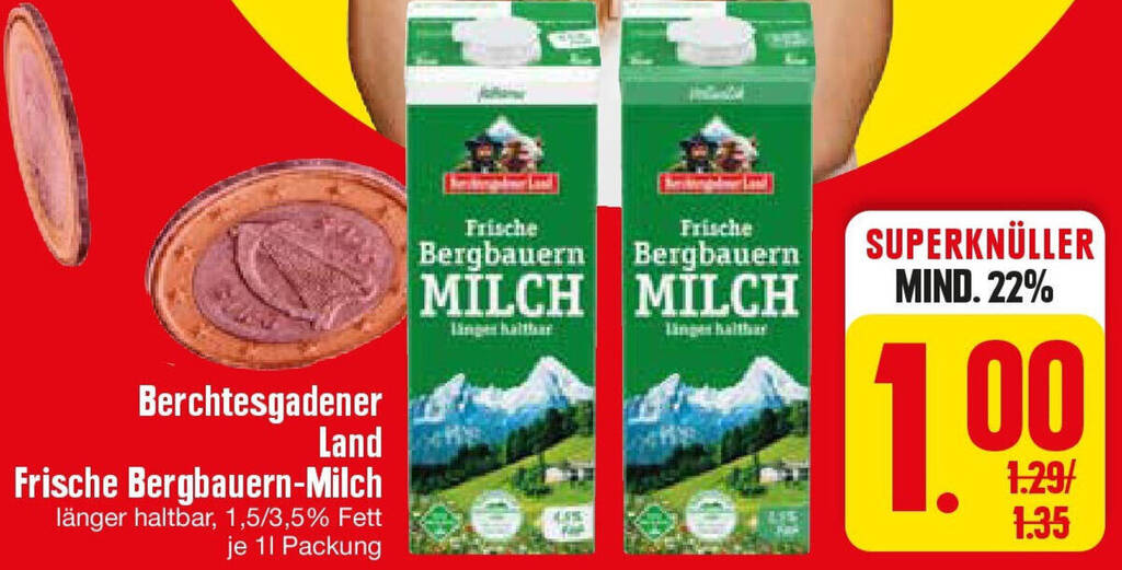 Berchtesgadener Land Frische Bergbauern-Milch 1 L Packung Angebot bei Edeka