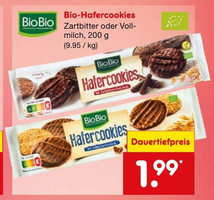 Bio-Hafercookies Zartbitter oder Vollmilch, 200 g Angebot bei Netto ...