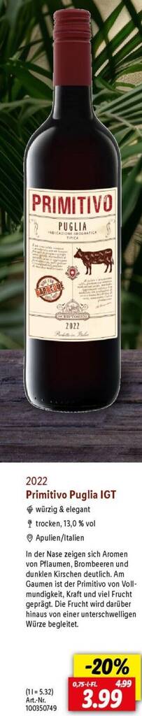 Primitivo Puglia IGT 0,75-I-FL Angebot bei Lidl