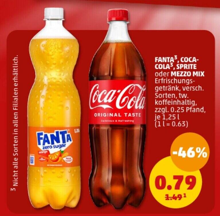 FANTA, COCA-COLA, SPRITE oder MEZZO MIX Erfrischungsgetränk, versch ...