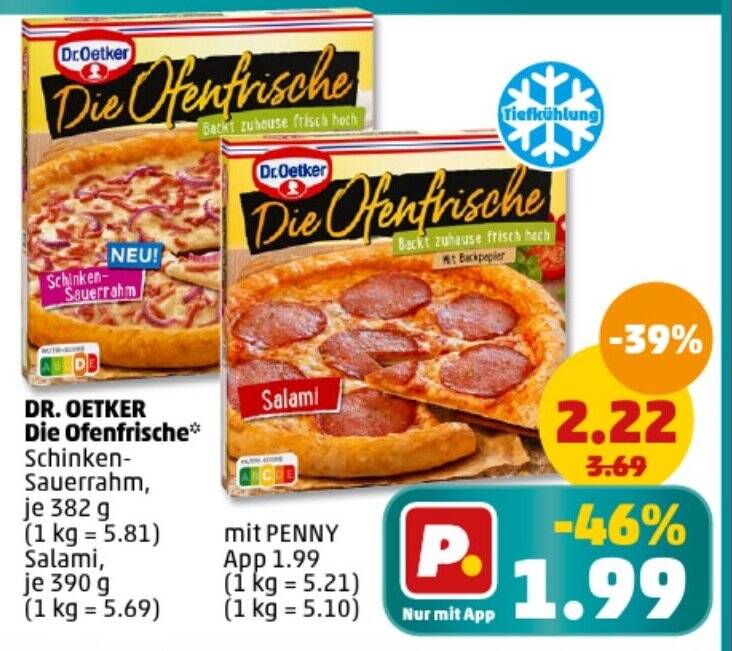 DR. OETKER Die Ofenfrische Schinken-Sauerrahm, je 382 g, Salami, je 390 ...