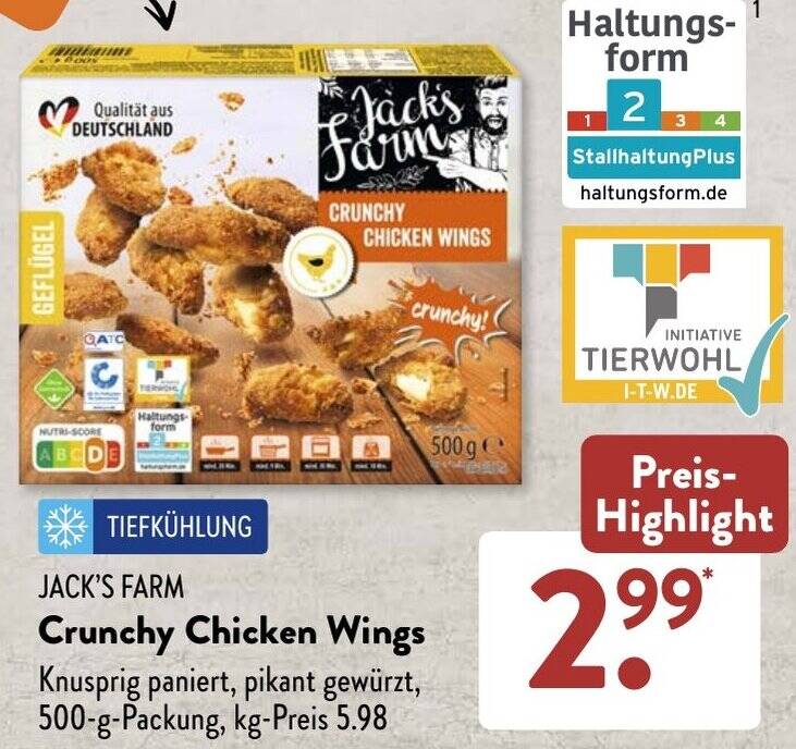 JACK'S FARM Crunchy Chicken Wings 500 g Packung Angebot bei Aldi Süd