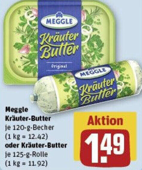 Meggle Kräuter-Butter 120 g oder Kräuter-Butter 125 g Rolle Angebot bei ...