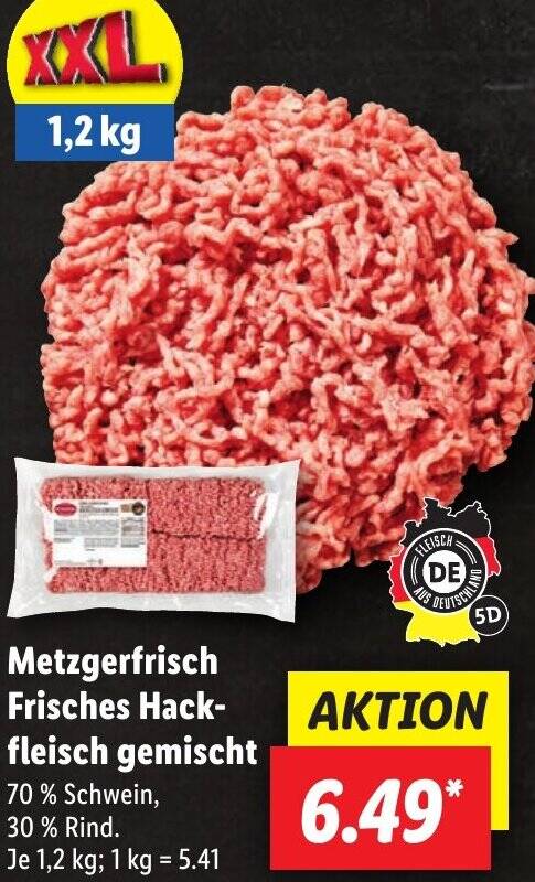 Metzgerfrisch Frisches Hackfleisch gemischt 1,2 kg Angebot bei Lidl