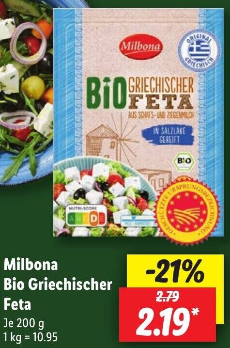 Milbona Bio Griechischer Feta 200 g Angebot bei Lidl