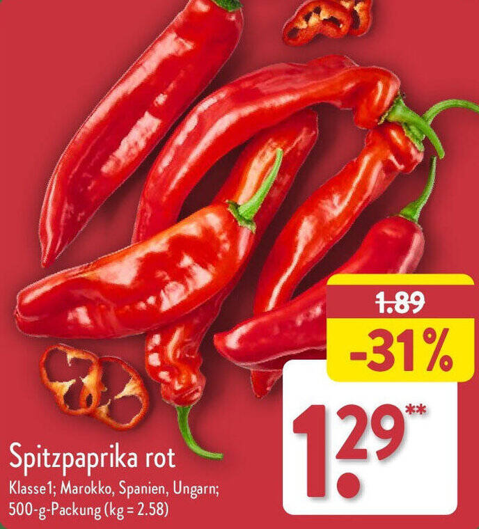 Spitzpaprika rot 500 g Packung Angebot bei Aldi Nord