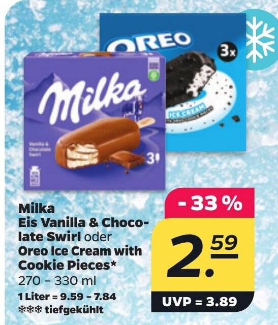 Milka Eis Vanilla & Chocolate Swirl oder Oreo Ice Cream with Cookie ...
