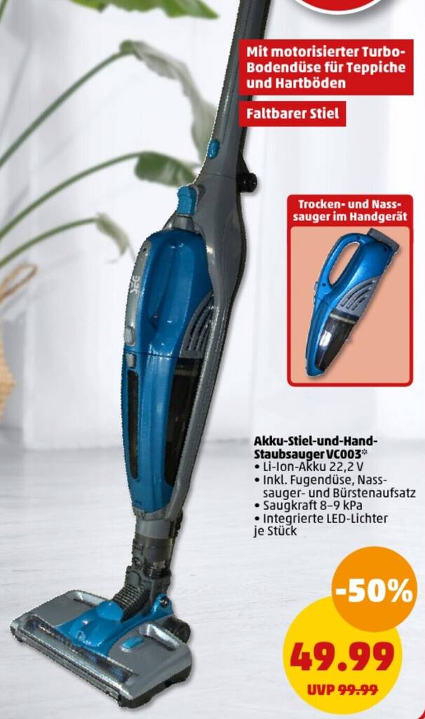 Akku-Stiel-und-Hand- Staubsauger VC003 Angebot bei PENNY
