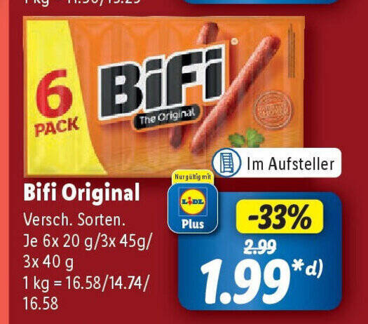 Bifi Original Je 6x 20 g/3x 45g/3*40g Angebot bei Lidl