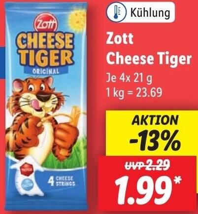 Zott Cheese Tiger 4 x 21 g Angebot bei Lidl