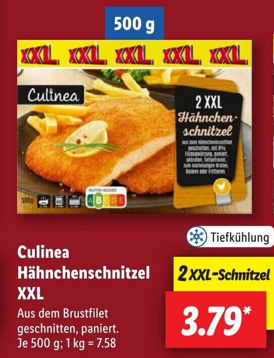 Culinea Hähnchenschnitzel XXL 500 g Angebot bei Lidl